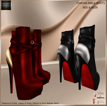 Second Life Marketplace - SAS - ChaCha Red & Noir Ankle Boots